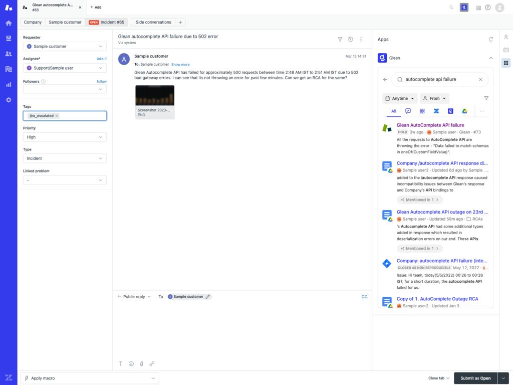 Glean App Integration with Zendesk Support